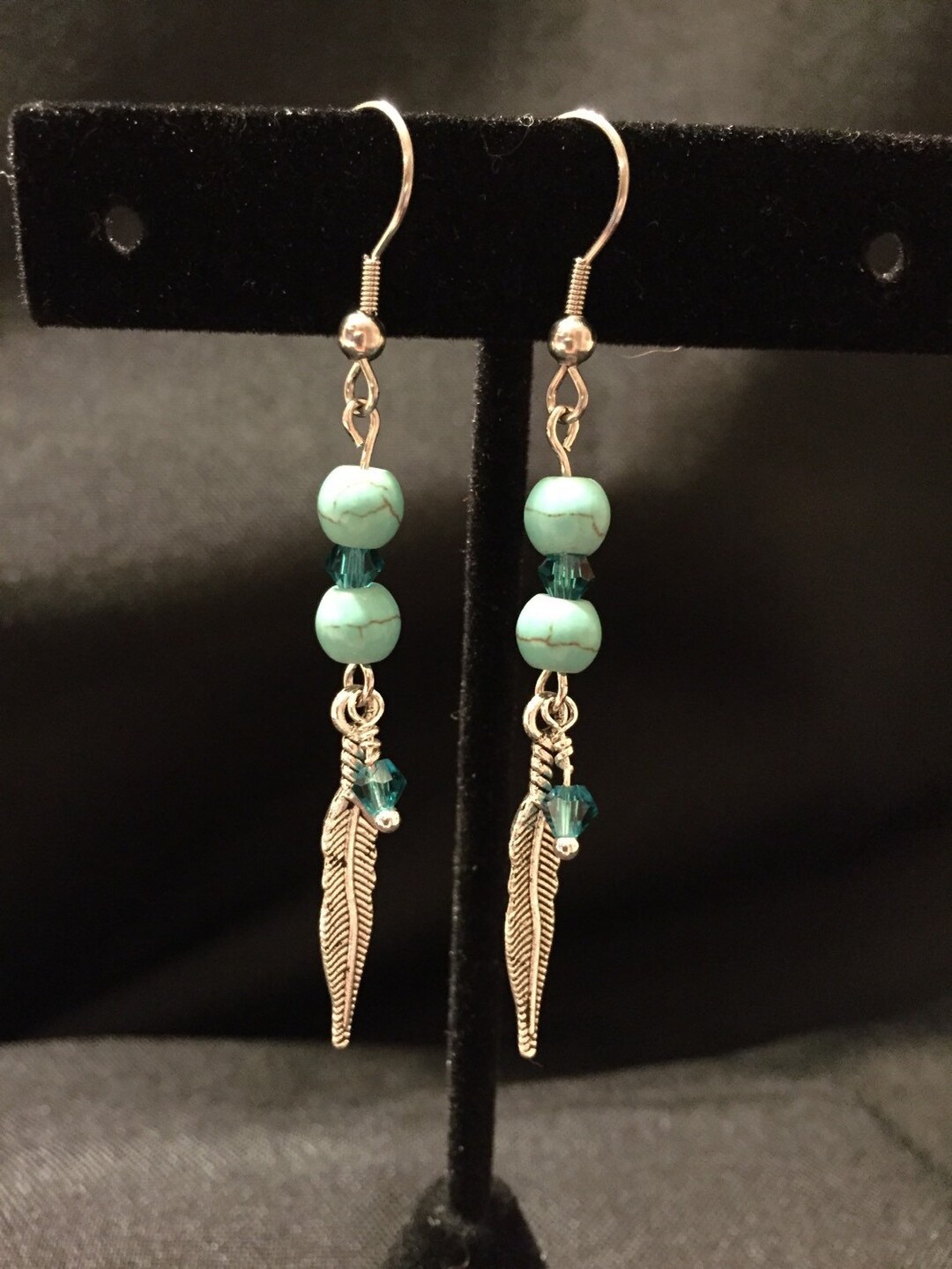 Turquoise Feather Earrings, Beaded Earrings, Feather, American Indian ...