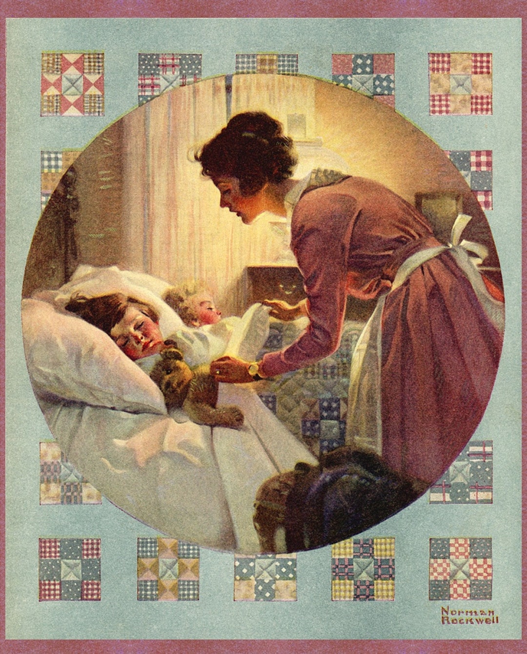 Norman Rockwell Bedtime Fabric Panel by David's Textiles #11 - Etsy