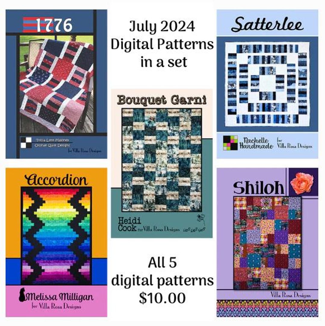 July 2024 PDF Quilt Pattern Collection of 5 Digital Patterns by Villa ...