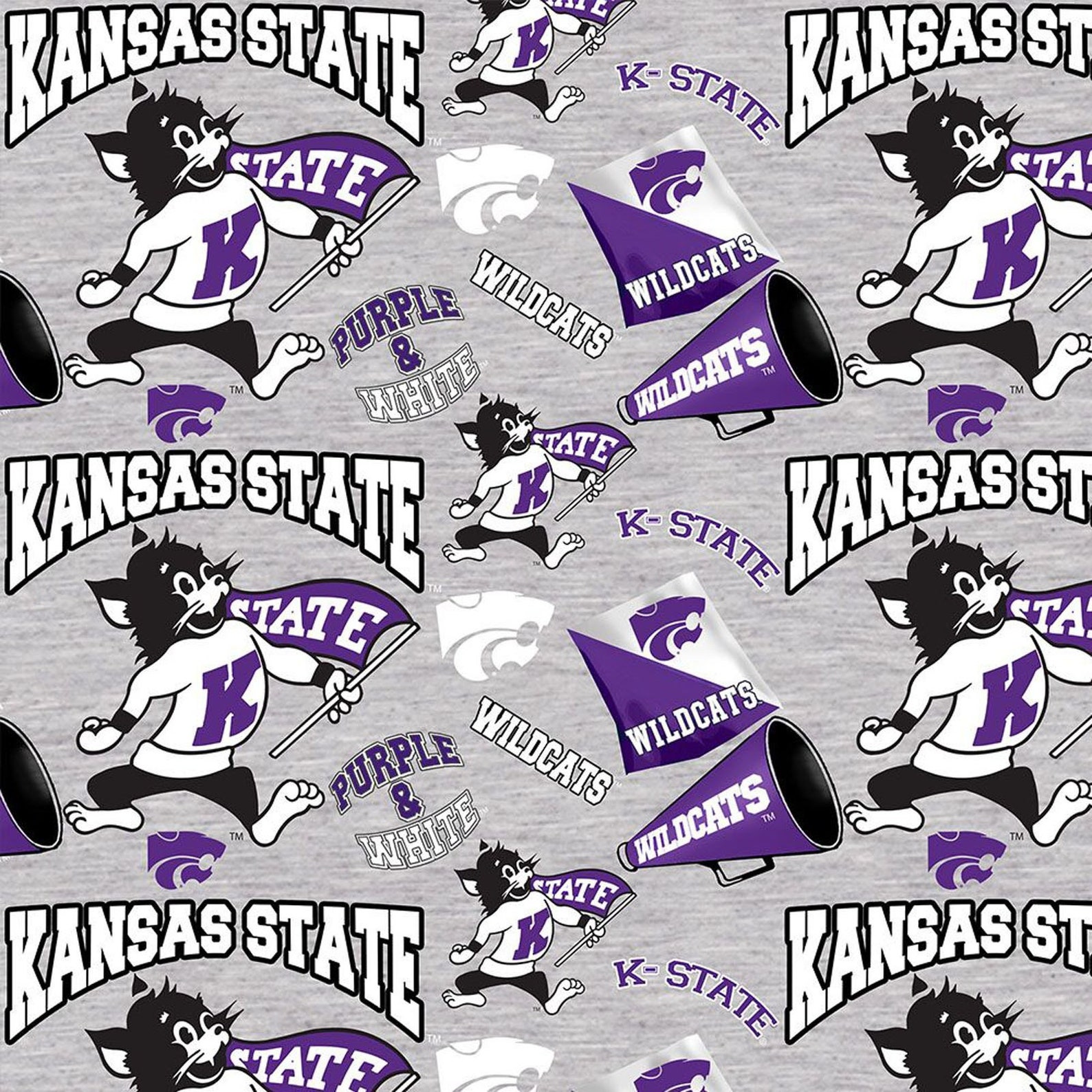 Kstate University College Kansas, Grey Willie Wildcat Cotton Fabric - Etsy