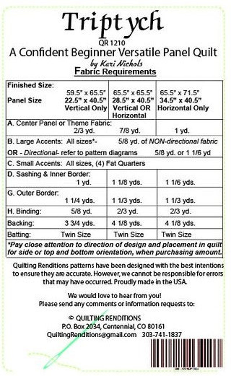 Triptych PDF Download Panel Quilt Pattern by Quilting Renditions - Etsy
