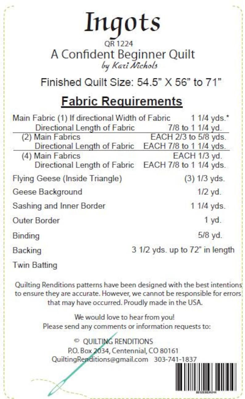 Ingots PDF Download Panel Quilt Pattern by Quilting Renditions - Etsy