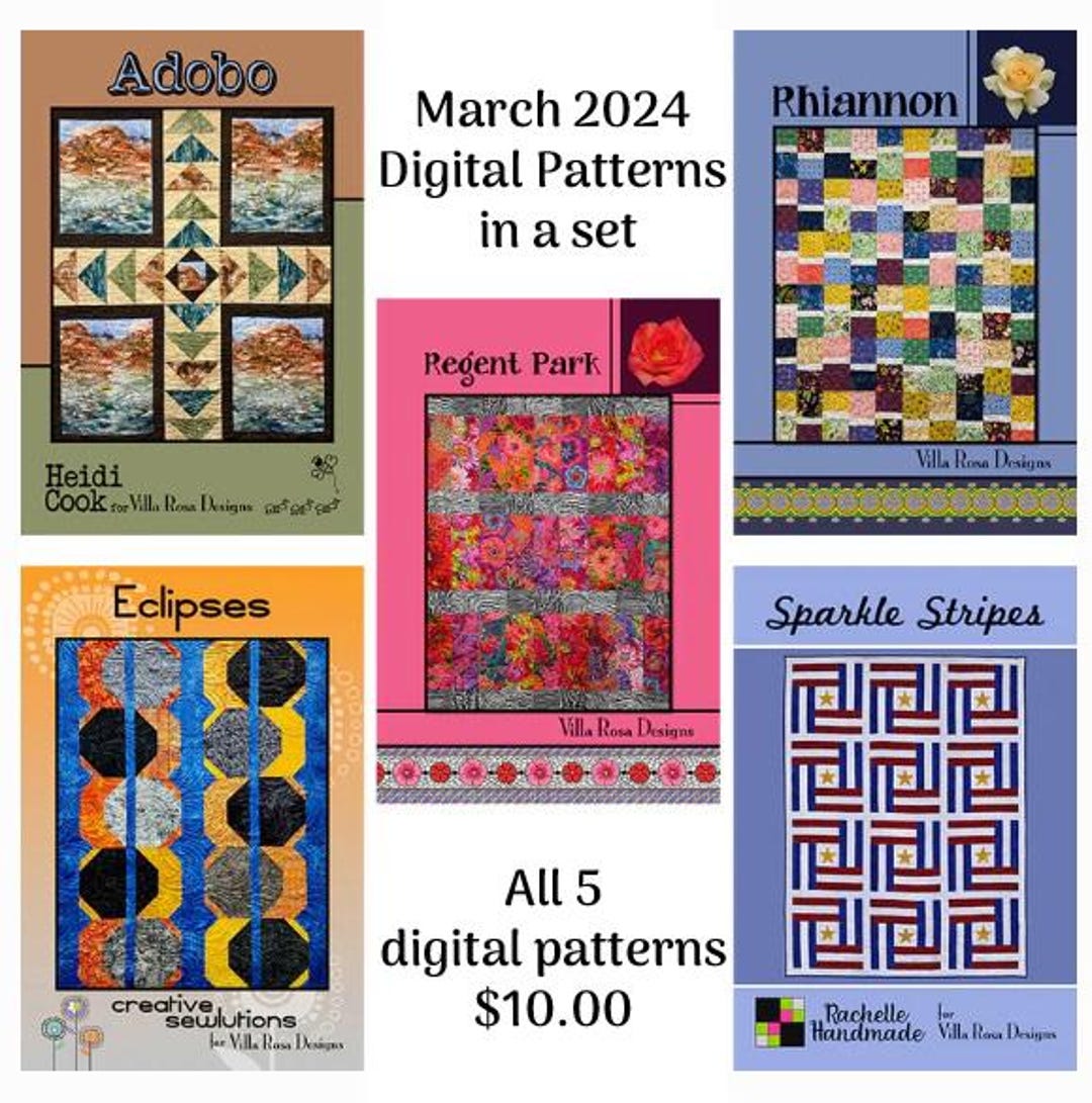 March 2024 PDF Quilt Pattern Collection of 5 Digital Patterns by Villa ...