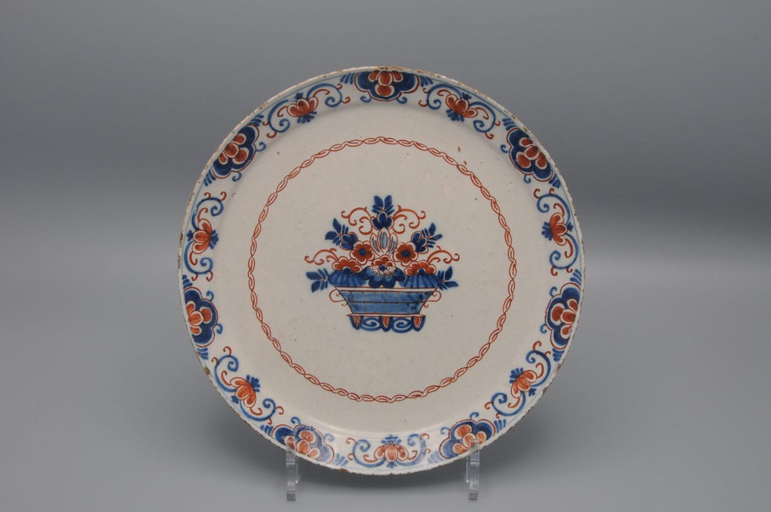 Rare 18th Century Delft Polychrome Plate - Blue and Red - Van Lockhorst ...