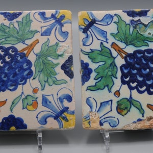 Polychrome Delft Tiles pair With Grapes, Early 17th Century - Etsy