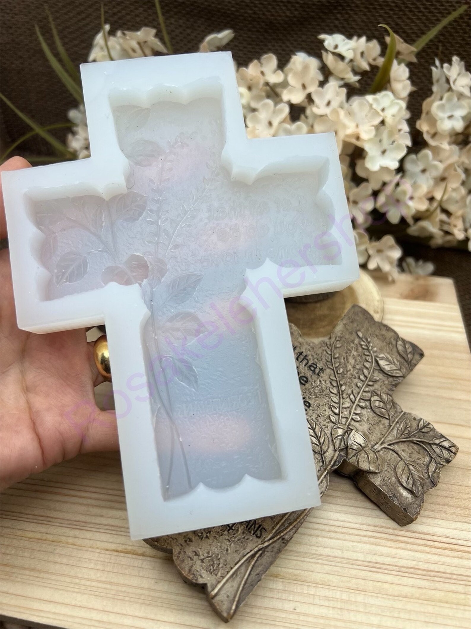 Cross With Leaves Silicone Mold for Fondant-resin-polymer Clay-candy ...