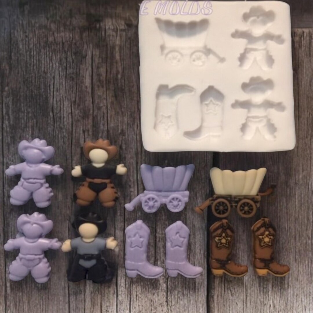 Cowboy Set Silicone Mold Very Tiny-boots-shoes-wagon for Fondant-resin ...