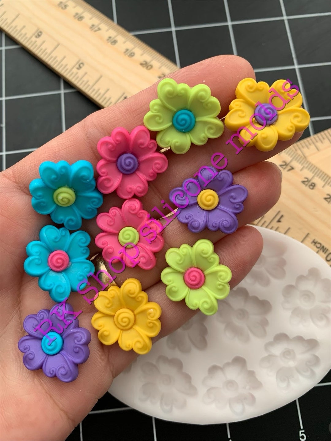 Spring Flowers Swirl Center Silicone Mold for Fondant-resin-polymer ...