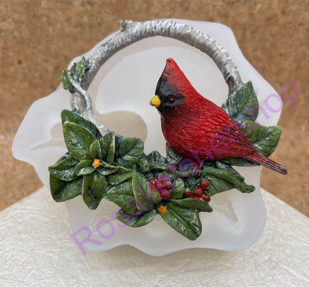 Cardinal Bird With Flowers Christmas Ornament X-large Silicone Mold for ...