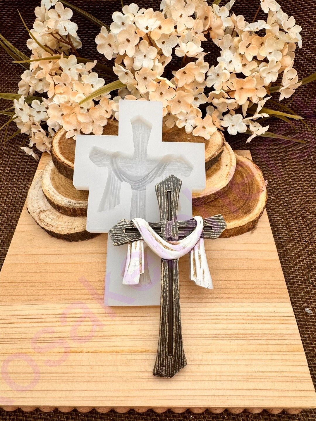 Scarf Draped-jesus Cloth on Cross Silicone Mold-fondant-resin-polymer ...