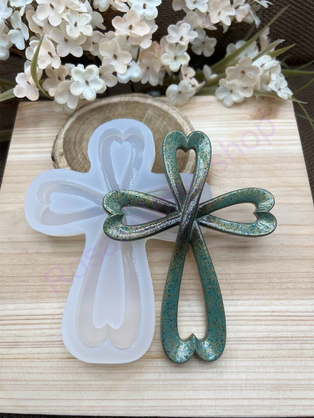 Crucifix-hearts Cross Silicone Mold-fondant-resin-polymer Clay-candy ...