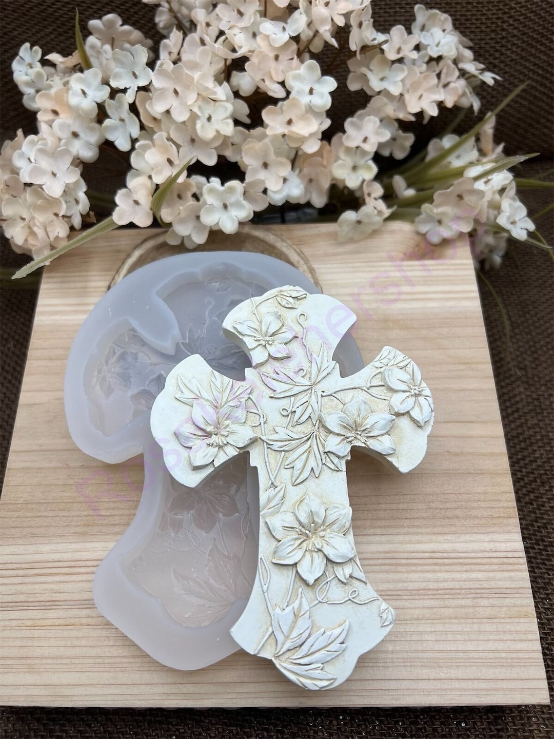 Crucifix-cross With Flowers Silicone Mold for Fondant-resin-polymer ...