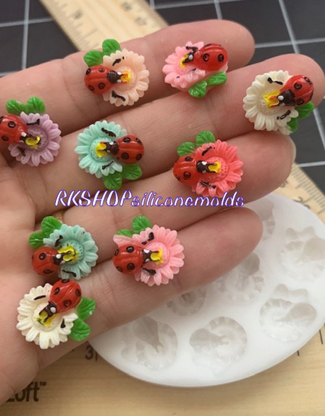 Ladybug-insects-flowers Silicone Mold for Fondant-resin-candy-jewelry ...