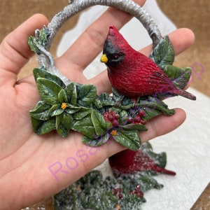 Cardinal Bird With Flowers Christmas Ornament X-large Silicone Mold for ...