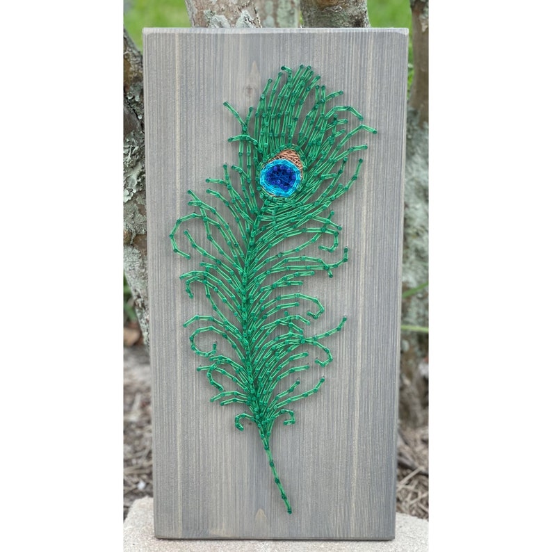 Made to Order Peacock Feather String Art Sign Rustic Decor | Etsy