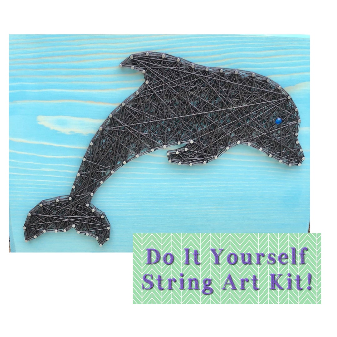 Dolphin Ocean DIY String Art Kit 7x7, Pre-hammered Craft Kit, Beginner ...