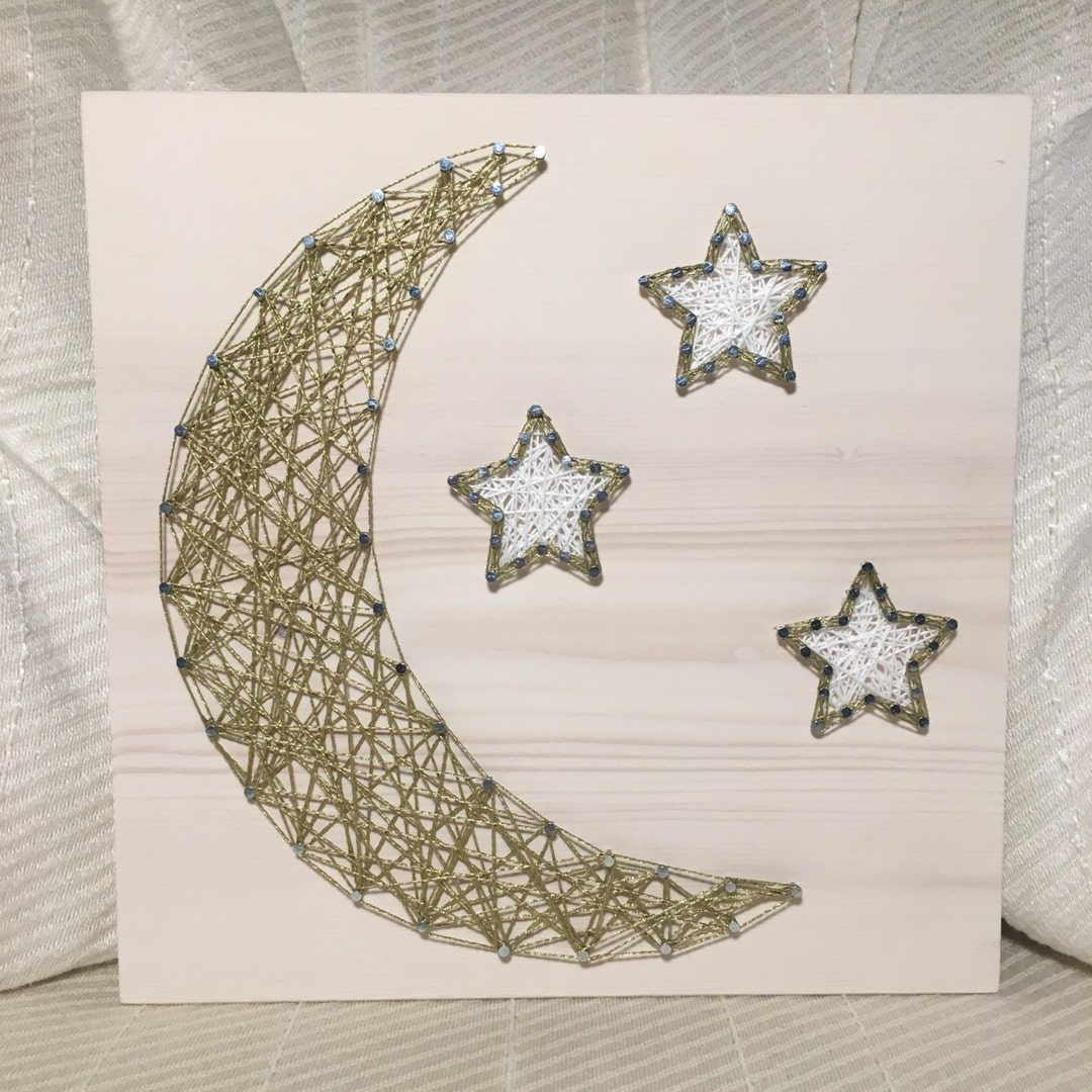 Made to Order Moon and Stars String Art, Outer Space Bedroom Decor ...