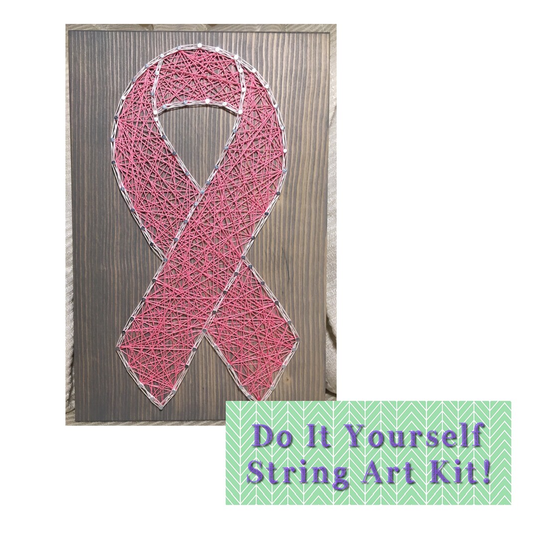 Fight Cancer Ribbon DIY String Art Kit 7x7, Pre-hammered Craft Kit ...