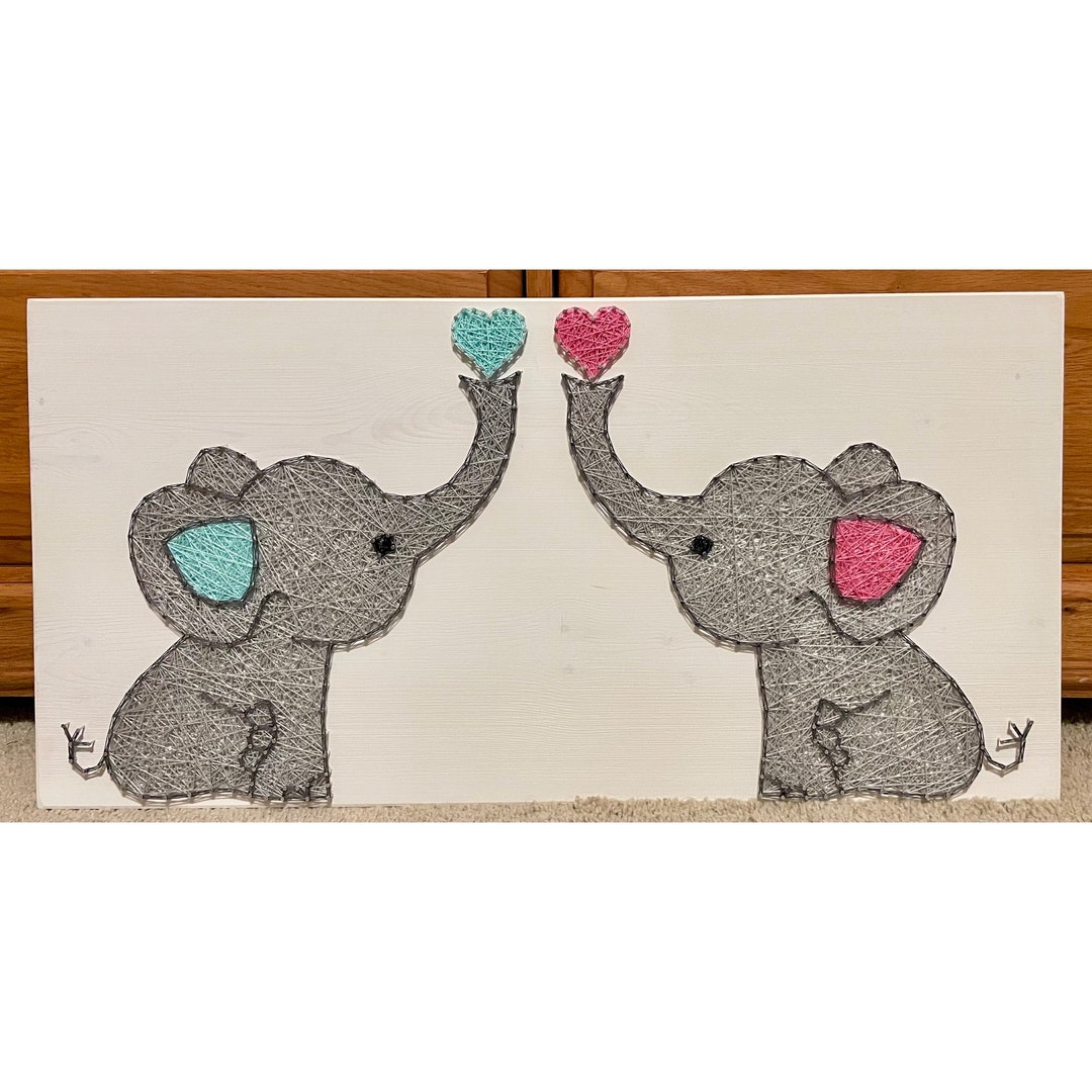 Large Twin Elephants String Art Sign - Love Art - Nursery Decor, Baby ...