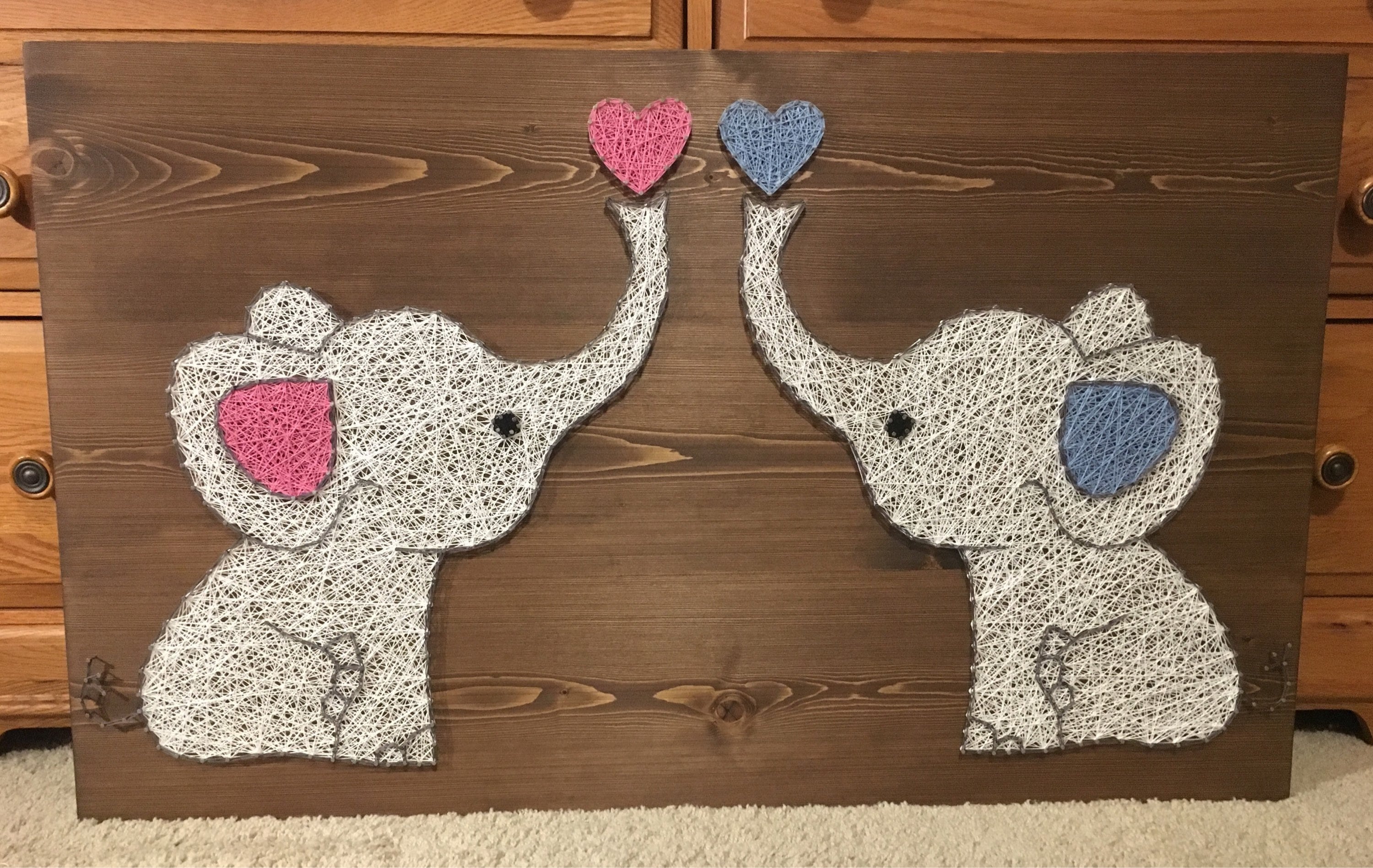 MADE TO ORDER Large Twin Elephants String Art Sign Love Art | Etsy