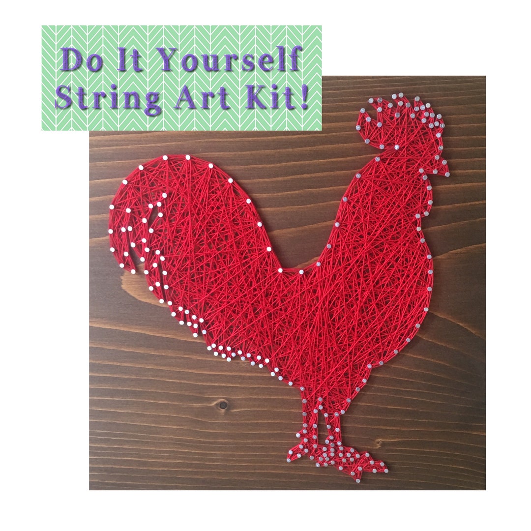 Rooster Farm Animal DIY String Art Kit 7x7, Pre-hammered Craft Kit ...