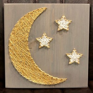 Made to Order Moon and Stars String Art, Outer Space Bedroom Decor ...