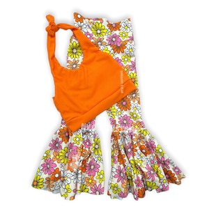 Daisy Vibe Hippie Toddler Baby Girl Flare Girl Outfit, Floral Bell ...