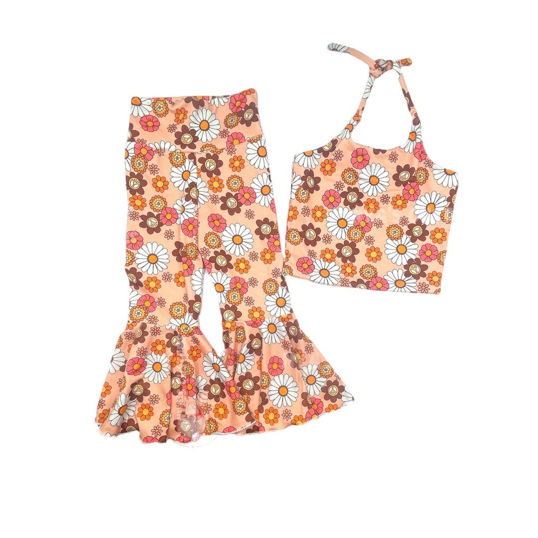 Two Groovy Birthday Outfit, Toddler Crop Top,groovy Girl Outfit, Floral ...