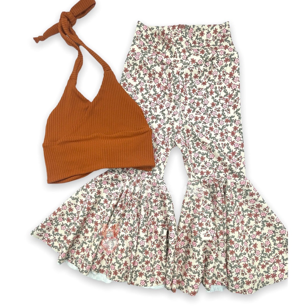 Two Groovy Birthday Outfit, Gingerbread Color Crop Top for Girl, Boho ...