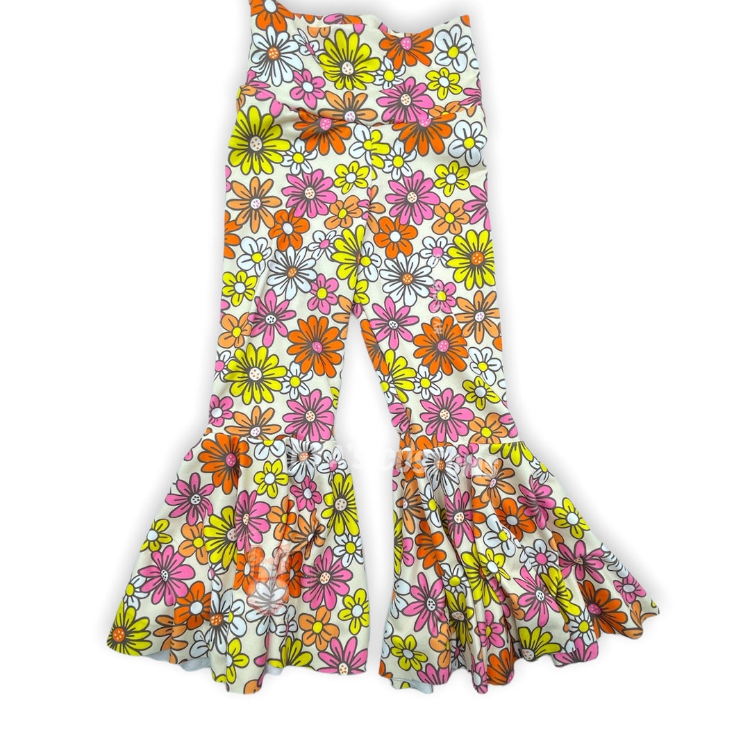 Daisy Vibe Hippie Toddler Baby Girl Flare Girl Outfit, Floral Bell ...