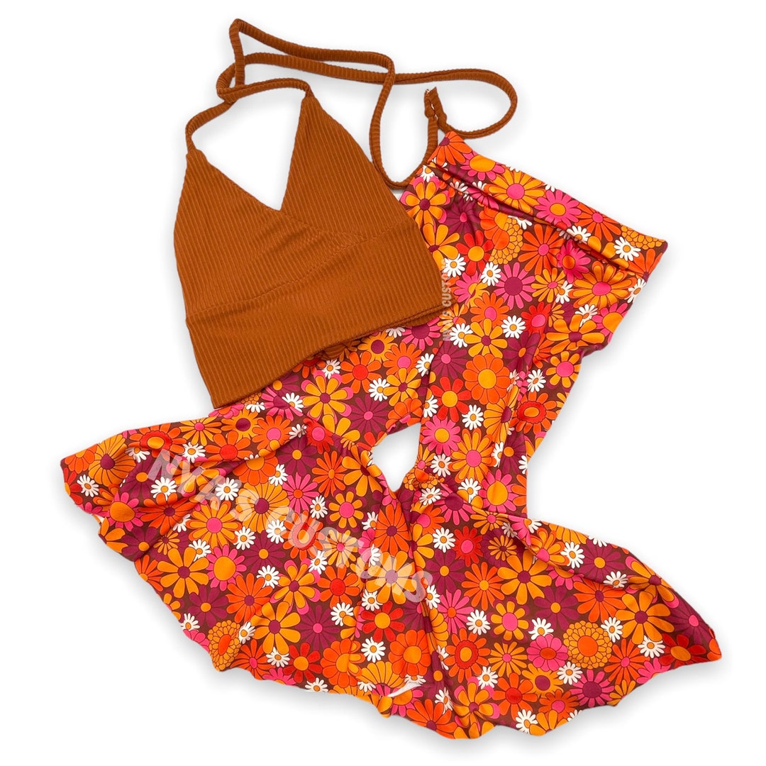 Two Groovy Birthday Outfit, Gingerbread Color Crop Top for Girl ...