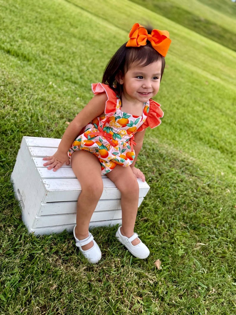 Our Little Cutie, Girls Orange Romper,baby Girl Oranges Bubble Romper ...