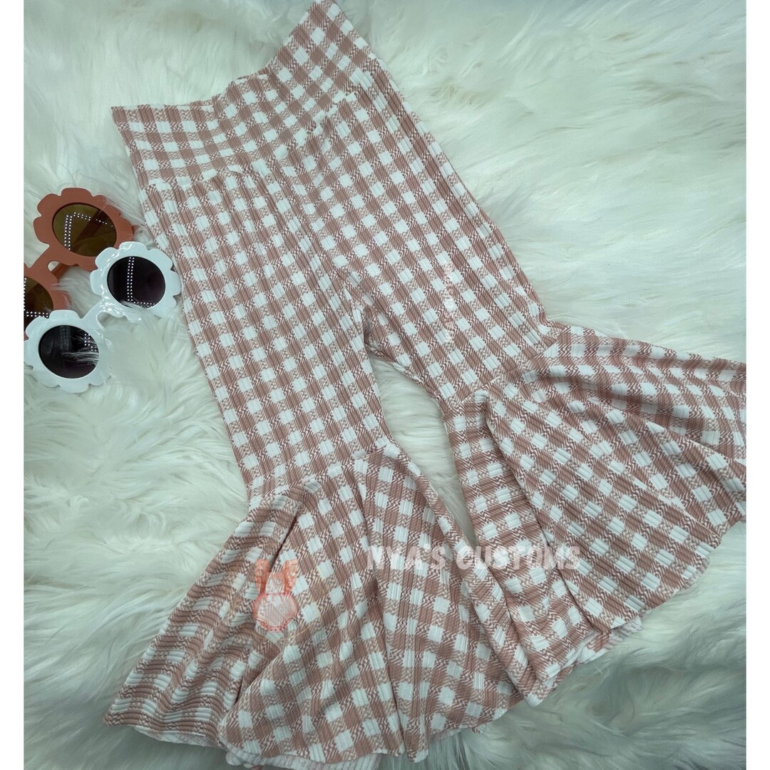 Pink Gingham Bell Bottoms, Toddler Pants, Gingham Flare Pants, Mauve ...