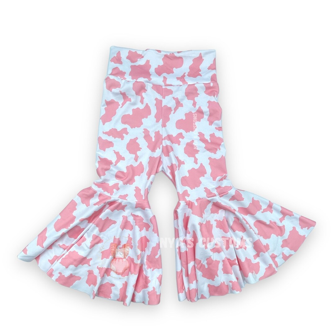 Pink Cow Print Bell Bottoms for Toddler, Cow Baby Bell Bottoms, Bell ...