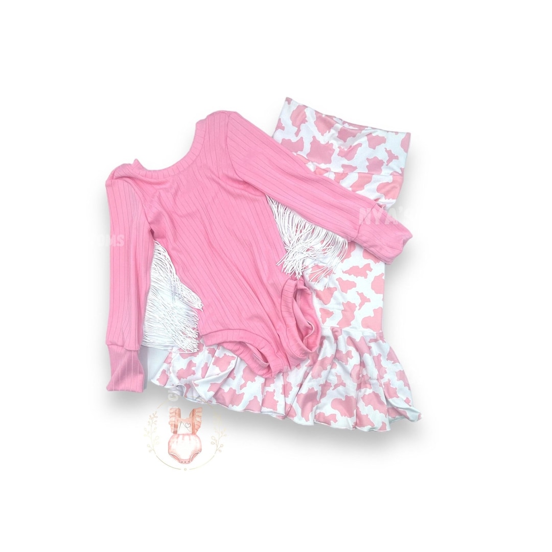 Pink Cow Girl Birthday Outfit, Rodeo Fringe Bodysuit for Girl, Holy Cow ...