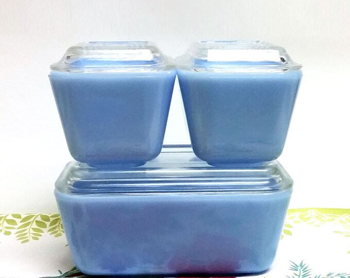Vintage Pyrex Blue Delphite Refrigerator Set - Etsy