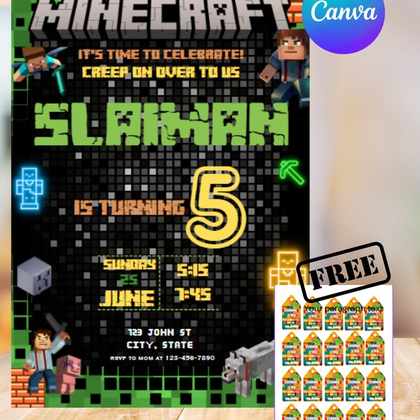 Mine Theme Birthday Invitation - Etsy