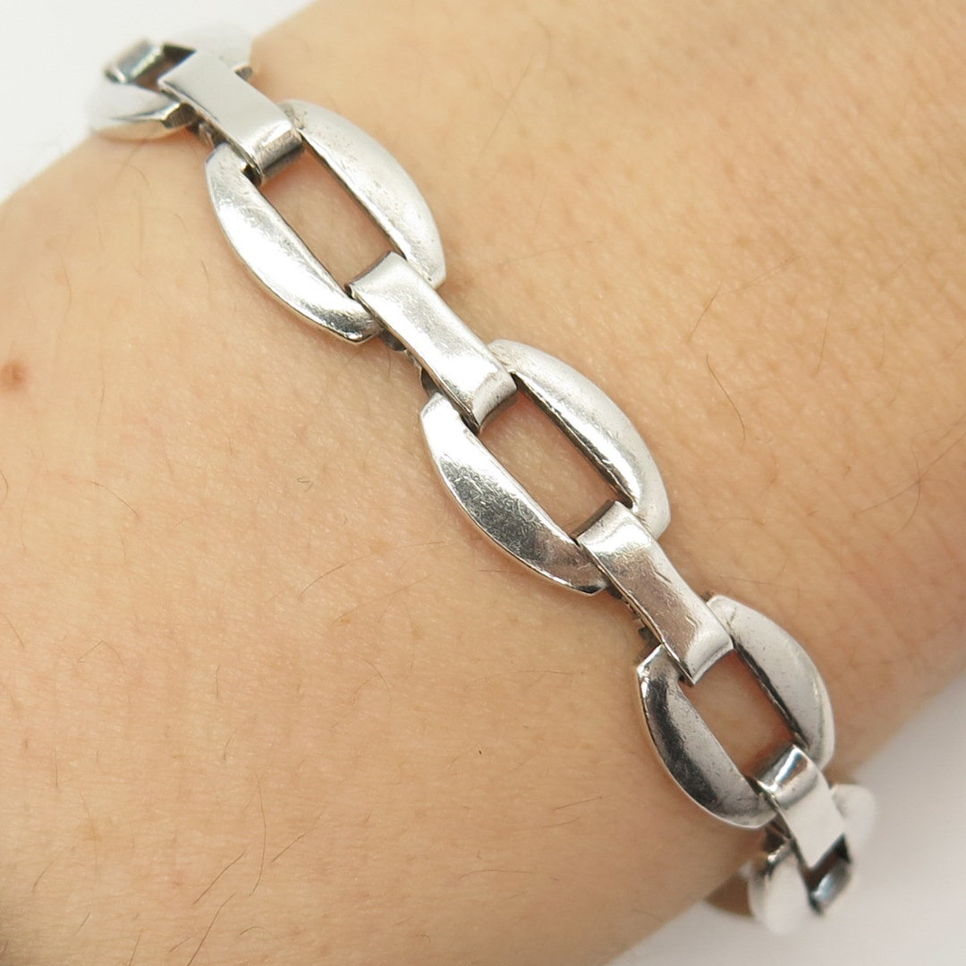 925 Sterling Silver Vintage Gate Link Bracelet 7 1 4 Etsy