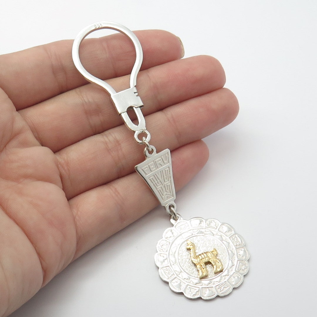 950 Silver / Gold Vintage Peru Llama Key Ring - Etsy