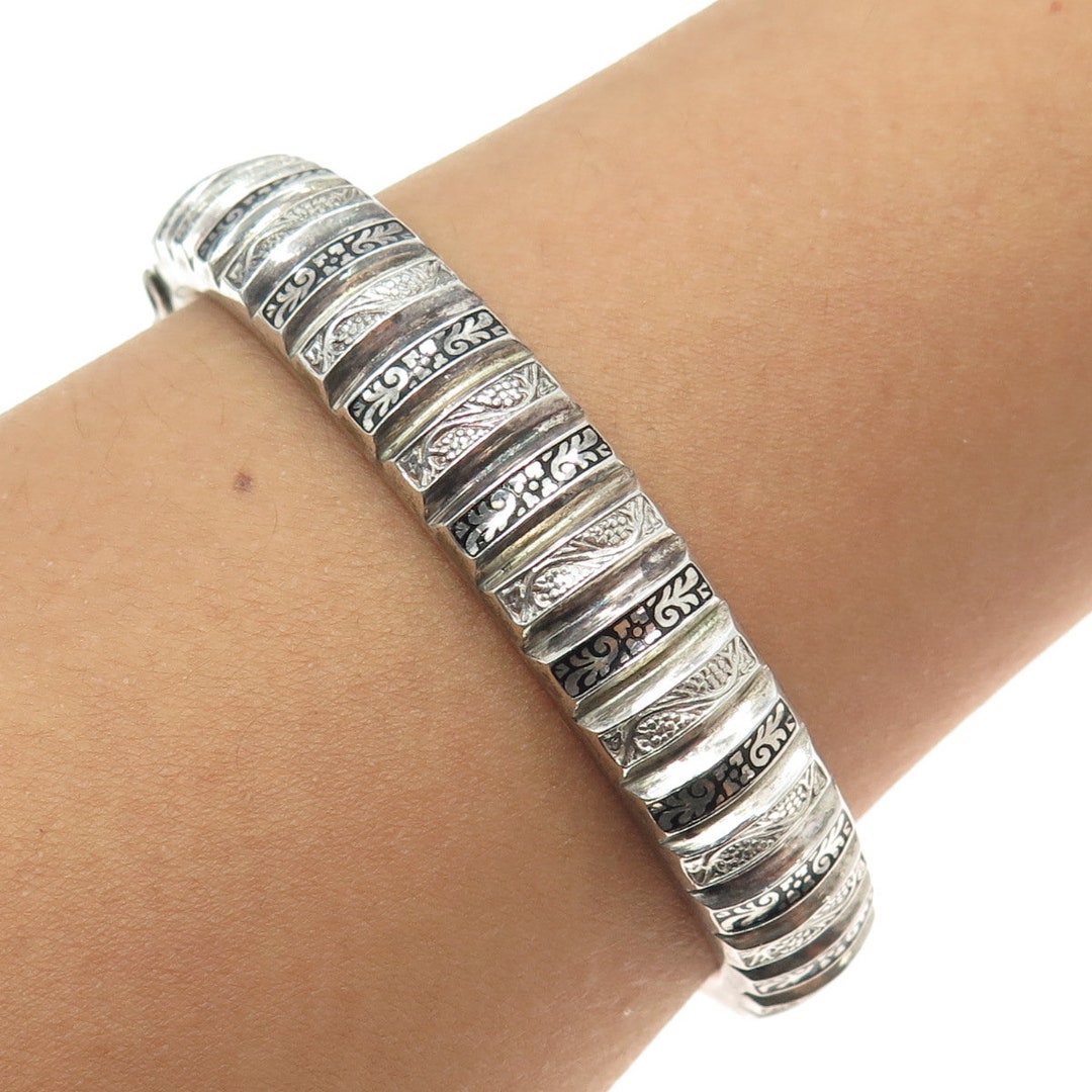 925 Sterling Silver Vintage Portugal Enamel Flower Bangle Bracelet 8 ...