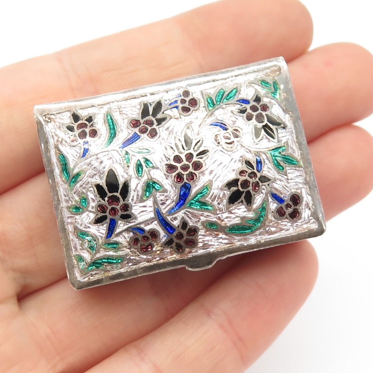 925 Sterling Silver Vintage Colorful Enamel Floral Box / Case | Etsy