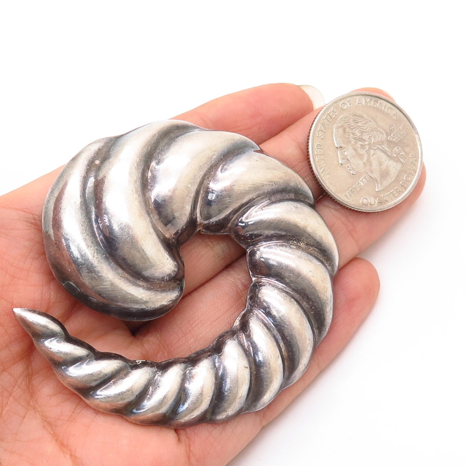 925 Sterling Silver Vintage Mexico Ribbed Horn Design Pin - Etsy
