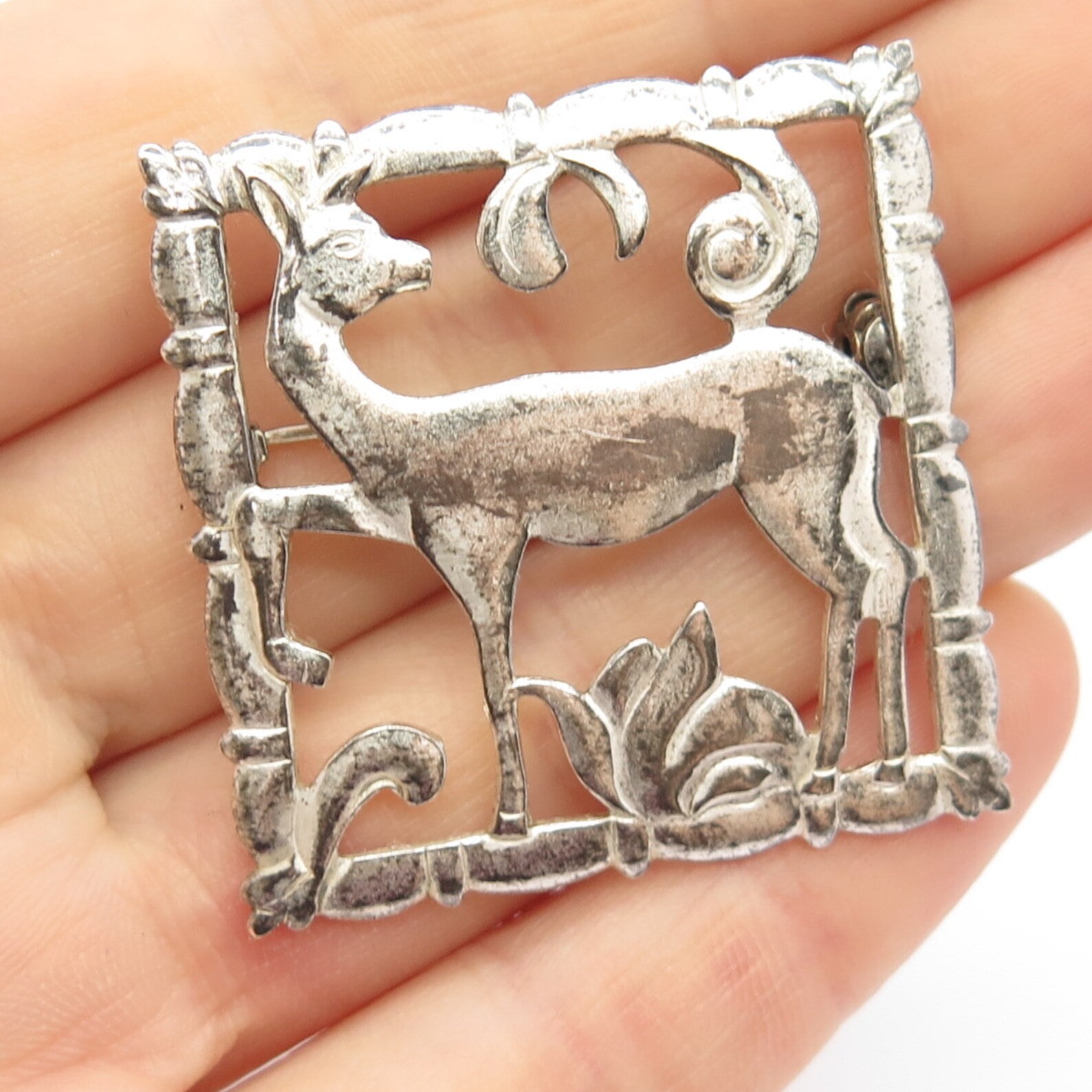 925 Sterling Silver Vintage Deer in Frame Pin Brooch - Etsy