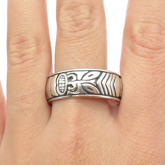 925 Sterling Silver Vintage Tribal Symbol Band Ring S… - Gem