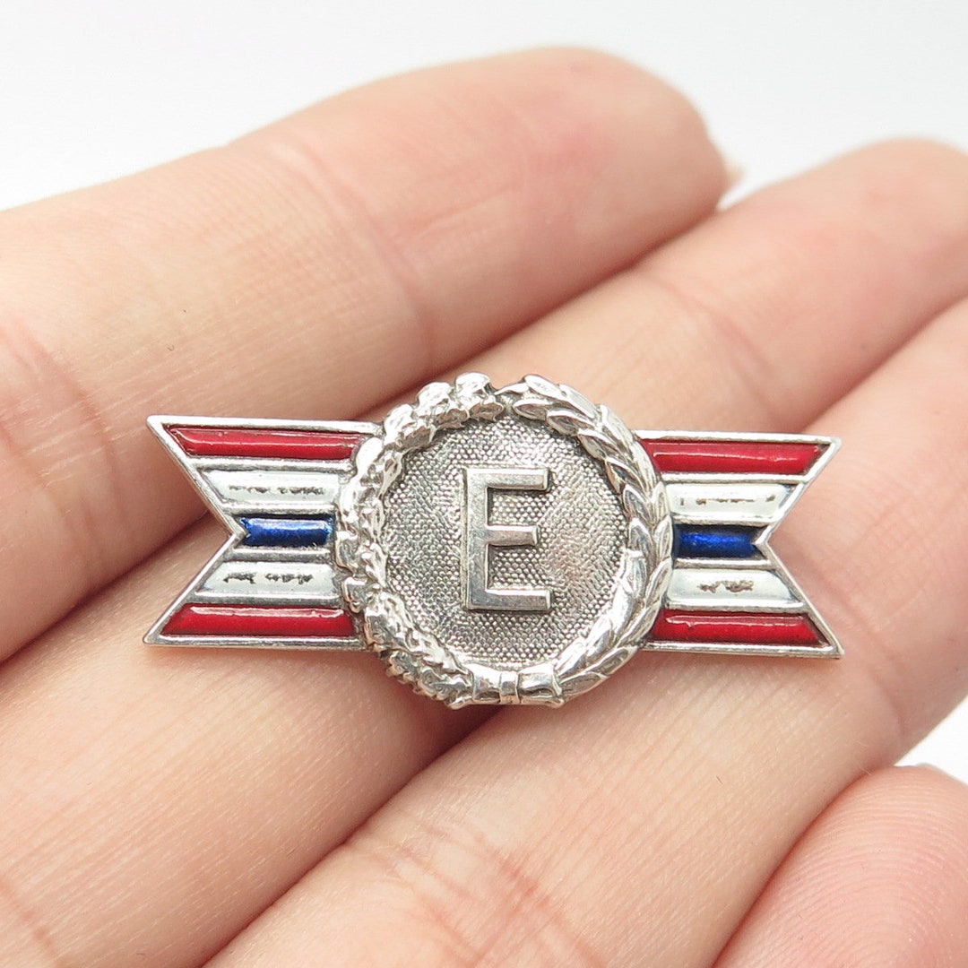925 Sterling Silver Antique WWII Enamel Army-navy Production Award Pin ...