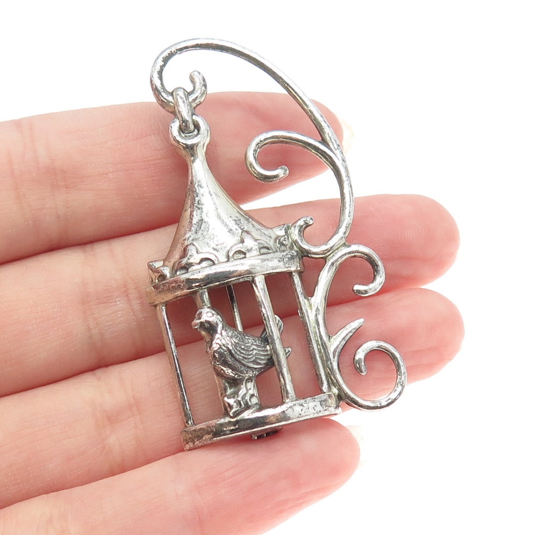 LANG 925 Sterling Silver Antique Art Deco Bird in a Cage Pin Brooch - Etsy