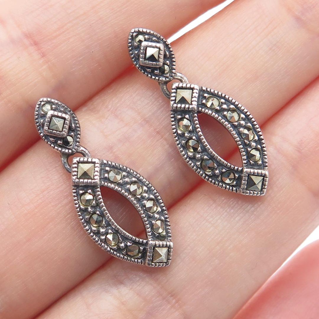 JUDITH JACK Sterling Silver Vintage Real Marcasite Marquise Oxidized ...