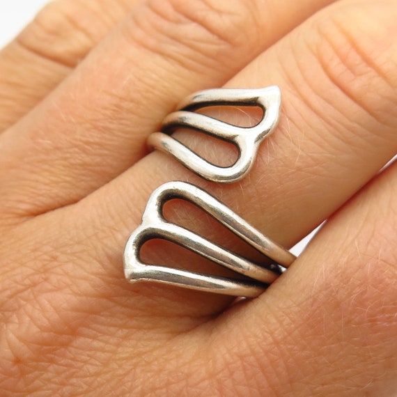 925 Sterling Silver Cutout Design Bypass Ring Size 9 - Gem