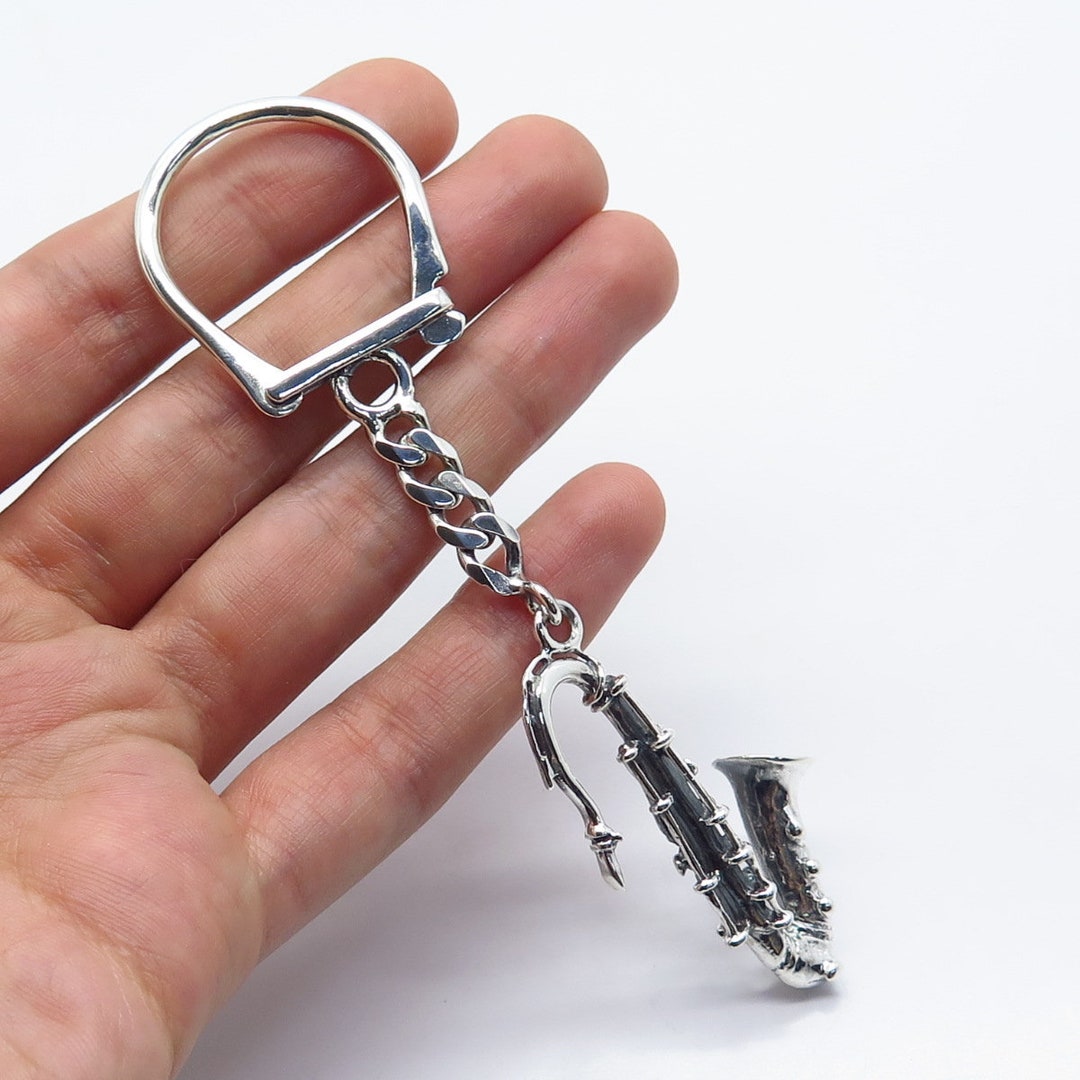 925 Sterling Silver Vintage Saxophone Cuban Chain Key Ring - Etsy