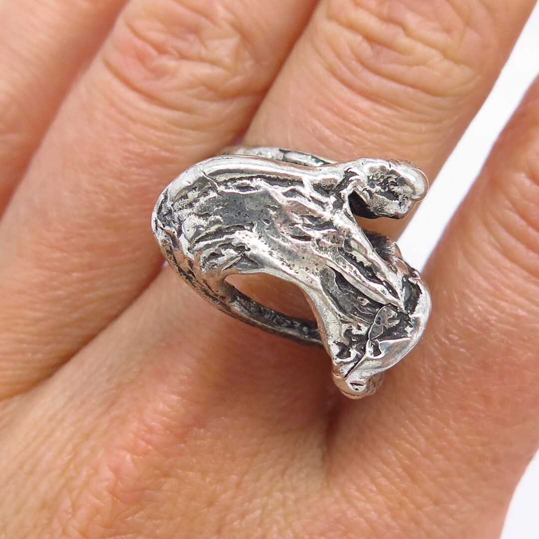 925 Sterling Silver Abstract Modernist Design Adjustable Ring Size 6 - Etsy